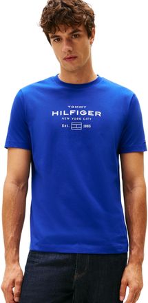 Tommy Hilfiger Herren T-Shirt Kurzarm Stack Graphic Tee mit Rundhalsausschnitt, Blau (Wedge Blue), XXXL