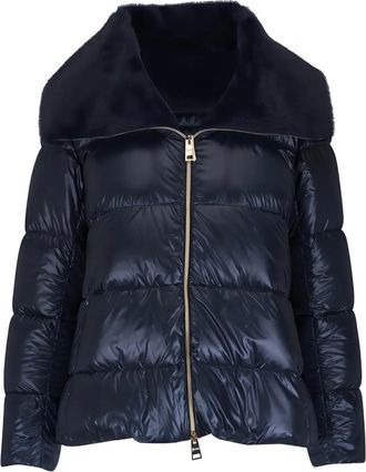 Herno Gef&uuml;tterte Jacke mit Pelzkragen - Blau