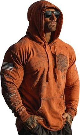 Generic Sweat à capuche pour homme, motif patriotique, vintage graphique, léger, confortable, décontracté, cordon de serrage à manches longues et poche, Orang