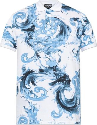 Versace Jeans Couture Homme, Tops, Bleu, Taille: XL Polo en Piqu&eacute; de Coton Imprim&eacute;