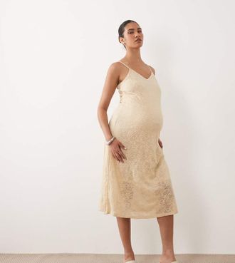 Mama Licious Mamalicious - Robe caraco mi-longue de grossesse en dentelle - Cr&egrave;me-Blanc