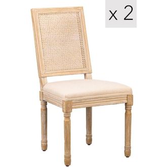 Nordlys Nordlys - Lot de 2 Chaises Classiques Salle a Manger Bois Cannage Rotin Tissu