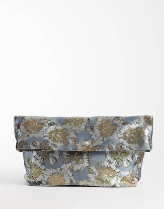 Asos pochette souple en jacquard &agrave; rabat, bleu et dor&eacute;-Noir