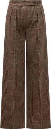 Max Mara Femme, Pantalons, Brun, Taille: 38 FR Pantalon Large en Flanelle de Laine