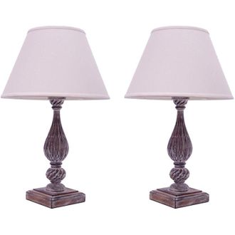 M&S Collection Lot de 2 lampes &agrave; poser en bois et tissu blanc