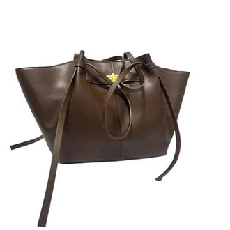 Generic JCVBN Sac &agrave; main trap&egrave;ze grande capacit&eacute; en cuir PU avec serrure en m&eacute;tal pour femme, marron fonc&eacute;