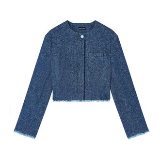 Emporio Armani Femme, Vestes, Bleu, Taille: 40 FR Veste en jean &agrave; franges