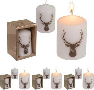 Out of the Blue Stumpenkerze, Hirschkopf, ca. 6 x 8 cm, in Kraftpapierverpackung (Packung mit 4)