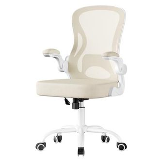 Songmics Chaise de Bureau Ergonomique Pivotante, en Maille, Fauteuil de Bureau, Soutien Lombaire, Fonction Basculante, Accoudoirs Rabattables, pour Chambre, Be