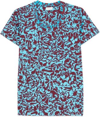 Dries Van Noten Homme, Tops, Bleu, Taille: L T-shirt &agrave; Col Rond avec Imprim&eacute; Int&eacute;gral