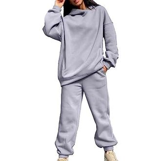 Generic Ensemble de v&ecirc;tements de d&eacute;tente pour femme 2 pi&egrave;ces en coton et lin - Tenue d&eacute;contract&eacute;e ample &agrave; manches 3/4 - Pantalon large taille haute avec poche