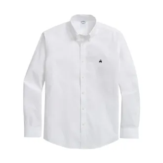 Brooks Brothers Homme, Chemises, Blanc, Taille: L Chemise ajust&eacute;e en molleton dor&eacute; sans repassage &agrave; boutons