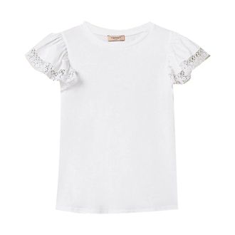 Twinset Femme, Tops, Blanc, Taille: 36 FR T-shirt &agrave; manches volant&eacute;es et ruch&eacute;es