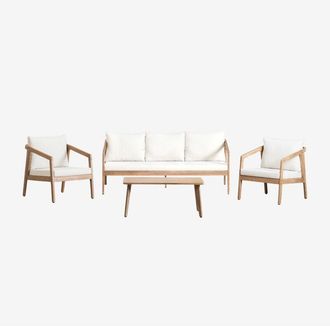 Sklum Sklum - Salon de jardin Kaela avec canap&eacute;, 2 fauteuils et table basse en bois dacacia