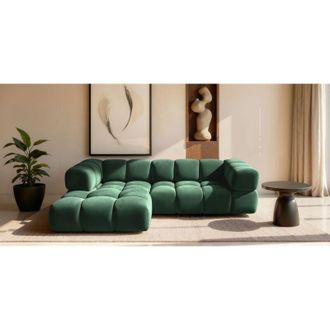 Fun M&ouml;bel Ecksofa Designersofa BLANCHE in Stoff Bluvel Flaschengr&uuml;n Ottomane Links