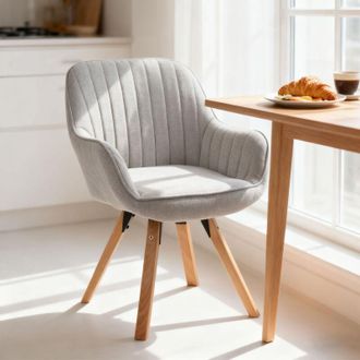M&S Collection Fauteuil repas pivotant en tissu gris clair et pieds bois - GRISTA