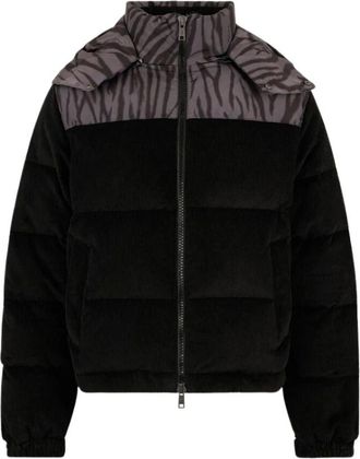 Roberto Cavalli Homme, Vestes, Noir, Taille: L Doudoune en velours c&ocirc;tel&eacute; &agrave; imprim&eacute; z&egrave;bre