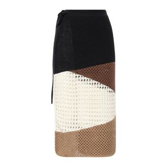 Akep Femme, Jupes, Multicolore, Taille: 40 FR Jupe midi en maille ajour&eacute;e &agrave; nouer sur le c&ocirc;t&eacute;