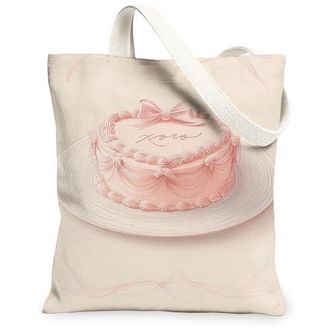 Generic Sacs fourre-tout en toile motif g&acirc;teau, illustration de dessert sucr&eacute;, sacs &agrave; provisions r&eacute;utilisables, vintage l&eacute;gers et lavables en toile pour Da, p