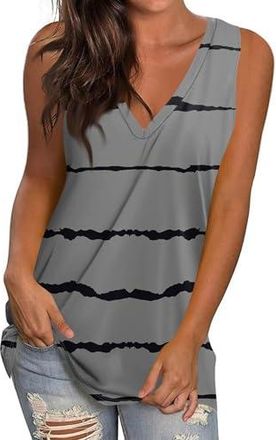 Generic Debardeur Femme Chic et &eacute;l&eacute;gant Chemisier sans Manche Imprimer D&eacute;bardeur Top Col V ete Haut Chic et Elegant Caraco Vetement Femme ete Tee Shirt sans M