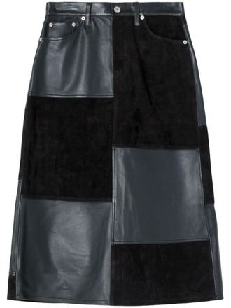 Re/Done jupe en cuir &agrave; design patchwork - Noir