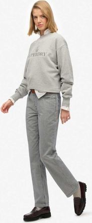 Superdry Gerade geschnittene, gestreifte Hose in tiefem Marineblau mit mittelhohem Bund und Hickory-Streifen