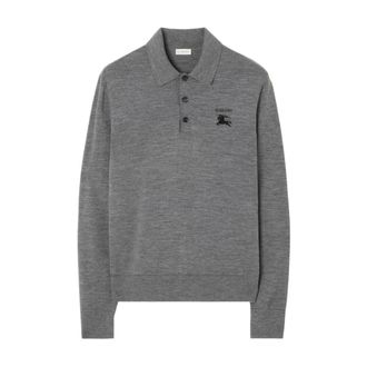 Burberry Polo en laine &agrave; manches longues Knight - Homme - Tops - Gris - Taille: M