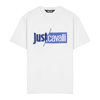 Just Cavalli Homme, Tops, Blanc, Taille: 2XL T-shirt en coton avec logo