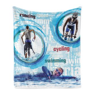 Abakuhaus Triathlon Weiche Kuscheldecke Sofadecke, Radfahren Laufen Schwimmen, Gem&uuml;tlicher Pl&uuml;sch f&uuml;r den Innen- und Au&szlig;enbereich, 175 x 230 cm, Himmelblau und 