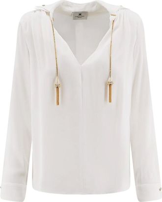 Elisabetta Franchi Femme, Blouses et Chemises, Blanc, Taille: 44 FR Blouse &agrave; col pointu