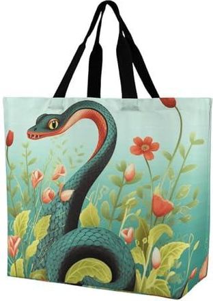 Generic Serpent Et Fleur Sac Fourre-Tout Pliable Sacs L&eacute;ger Sac A Main Femmes Pour Gym Quotidienne Shopping