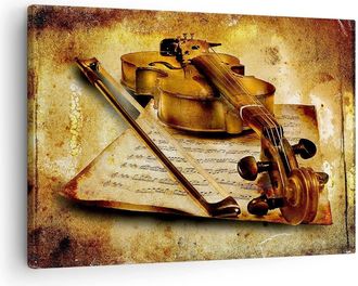 Arttor Bilder auf Leinwand Violine Instrument Notizen Leinwandbild 70x50cm Wandbilder Dekoration Wohnzimmer Schlafzimmer K&uuml;che Deko Klein Wanddeko Bild Wand 