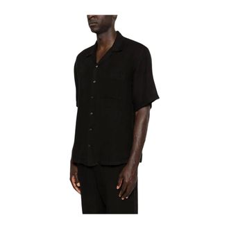 120% Lino Homme, Chemises, Noir, Taille: XL Chemise en Lin Coupe D&eacute;contract&eacute;e &agrave; Manches Courtes