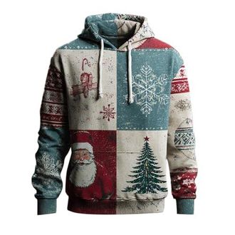 Generic JOASDAO Sweat à capuche de Noël fantaisie pour homme vintage à manches longues et couleurs confortables - Motif arbre de Noël amusant - Père Noël - Fl