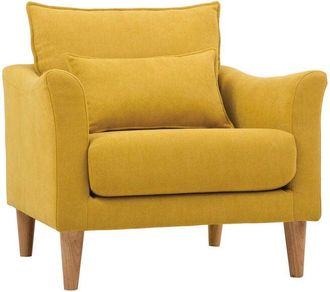 Miliboo Miliboo - Fauteuil scandinave en tissu effet velours jaune moutarde et bois clair kate