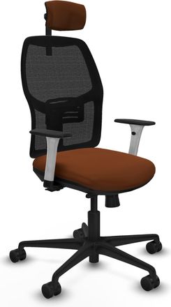 Piqueras y Crespo Alfera Economalla Stuhl mit wei&szlig;en und schwarzen Armlehnen, h&ouml;henverstellbare Lendenwirbelst&uuml;tze und h&ouml;henverstellbares Kopfteil, Schwarz / Braun