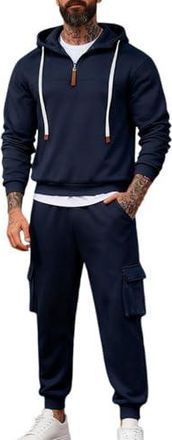 Generic Surv&ecirc;tement pour homme avec demi-fermeture &eacute;clair &agrave; capuche et poches multiples - D&eacute;contract&eacute; - Jogging quotidien - Sport de plein air - Hauts et bas 