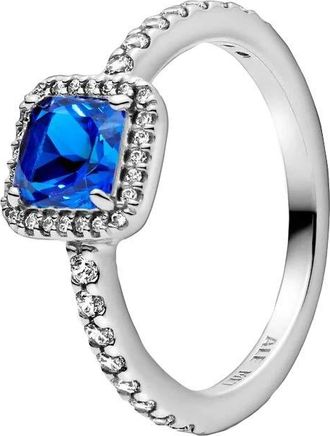 Pandora Sterling Silber Ring mit echtem blauen Kristall und klarem Zirkonia