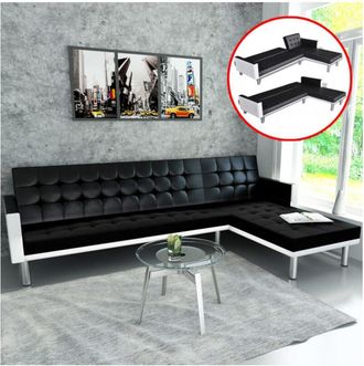 vidaXL Schlafsofa L-Form Kunstleder Schwarz vidaXL