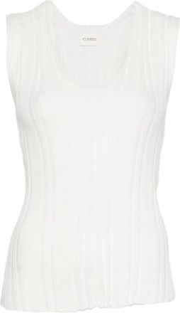 Closed Femme, Tops, Blanc, Taille: 40 FR Ribbed V-Neck Sleeveless Top