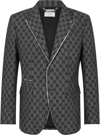 Philipp Plein Homme, Vestes, Noir, Taille: 5XL Miami Vice Fit Blazer Jacquard Monogram