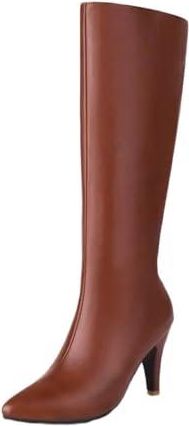 Generic Bottes longues à bout pointu et à talon bas pour femme, marron, 45 EU