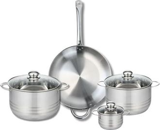 Fackelmann ELO 9874150 Batterie de cuisine 4 pi&egrave;ces, Ensemble de 1 Po&ecirc;le de cuisson 32 cm et 3 faitouts 12, 20 et 24 cm Elo Profi Brillant, inox, induction