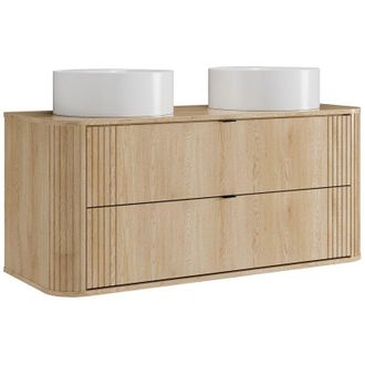 Vente-Unique Meuble de salle de bain suspendu avec double vasque &agrave; poser ronde - Naturel clair - L120 cm - FILOR