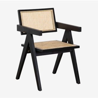 Sklum Sklum - Esszimmerstuhl mit armlehnen aus eschenholz und rattan Lali Schlichtes Schwarz
