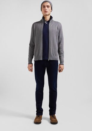 Eden Park Cardigan Zipp&eacute; En Coton Et Cachemire Gris Coupe Regular Rayures Verticales