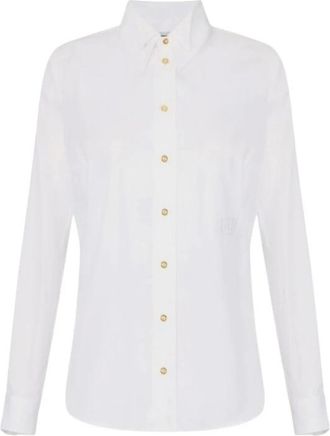 Elisabetta Franchi Femme, Blouses et Chemises, Blanc, Taille: 38 FR Chemise en coton avec double col et broderie