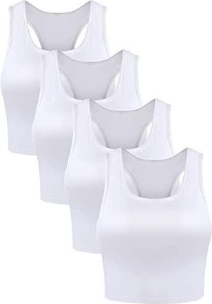 Boao 4 Pièces Crop Tank Tops Basiques Débardeur Racerback sans Manches Débardeur de Sport en Coton pour Femmes (Noir, Blanc, Gris, Vert Olive, Medium)