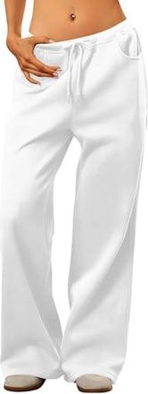 Generic Pantalon de sport pour femme - Pantalon de jogging long et ample - Taille basse - Jambes larges - Pantalon de loisirs - Couleur unie - Pantalon en tis