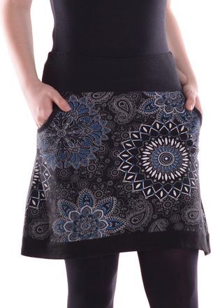 vishes Alternative Bekleidung - Damen Mini-Rock Baumwolle Blumen-Muster elastischer Bund mit Taschen schwarz-blau 46
